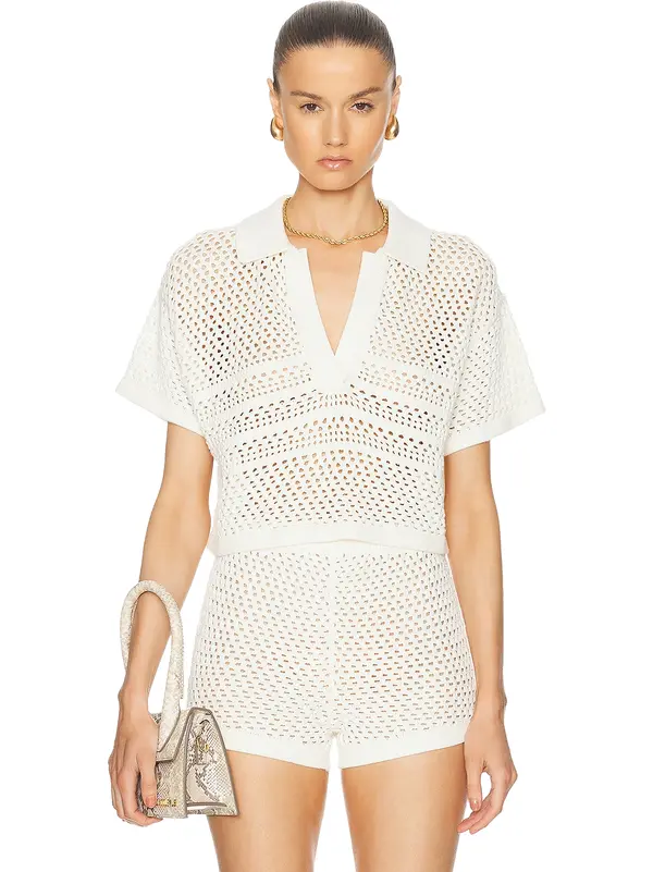 SEROYA Nani Crochet Crop Polo Top - Porcelain
