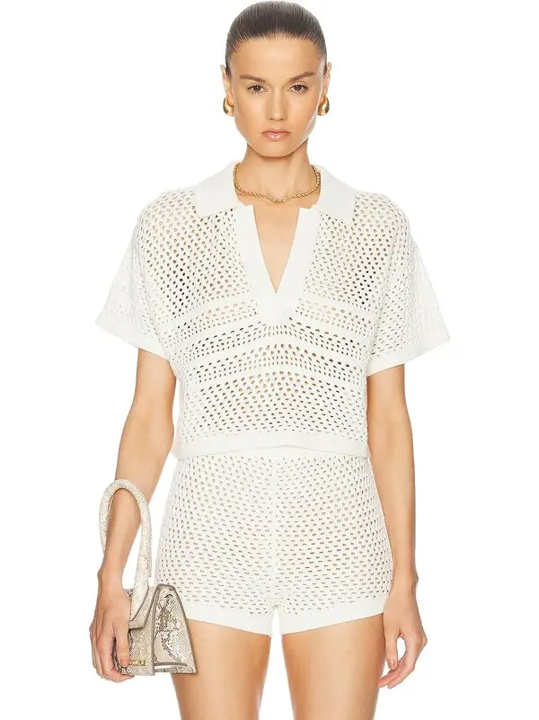 SEROYA Nani Crochet Crop Polo Top - Porcelain