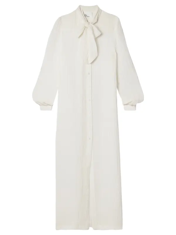 Lisa Marie Fernandez Pussy-bow Crinkled Linen-blend Gauze Maxi Dress - White