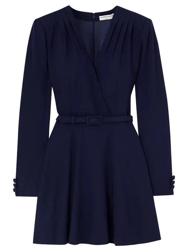 Alessandra Rich Belted Wool-blend Crepe Mini Dress - Blue