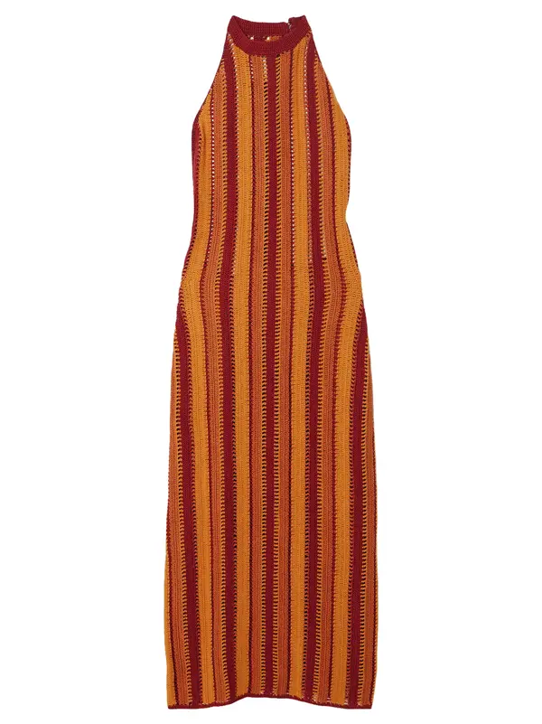 Escvdo Striped Crocheted Cotton Midi Dress - Orange