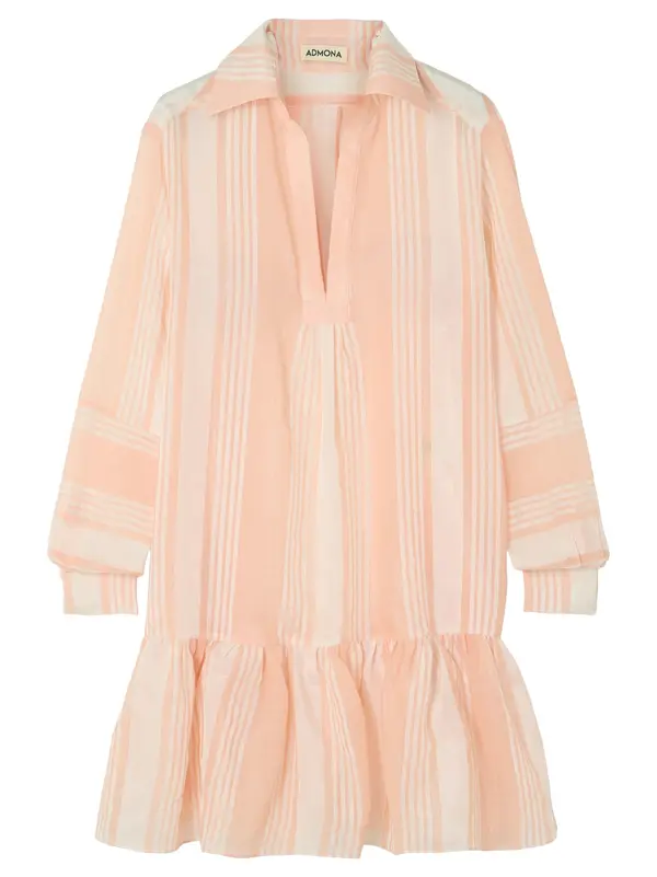 ADMONA Izaat Tiered Striped Gauze Shirt Dress - Orange