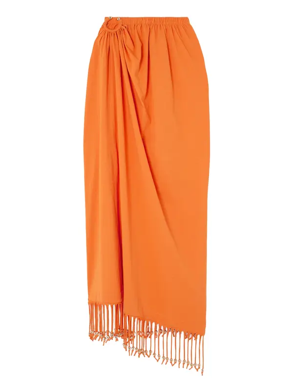 Rabanne Fringed Embellished Gathered Midi Skirt - Orange