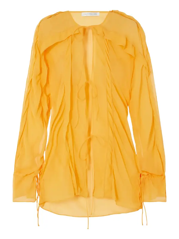 Christopher Esber Floating Ruffled Silk-georgette Shirt - Yellow