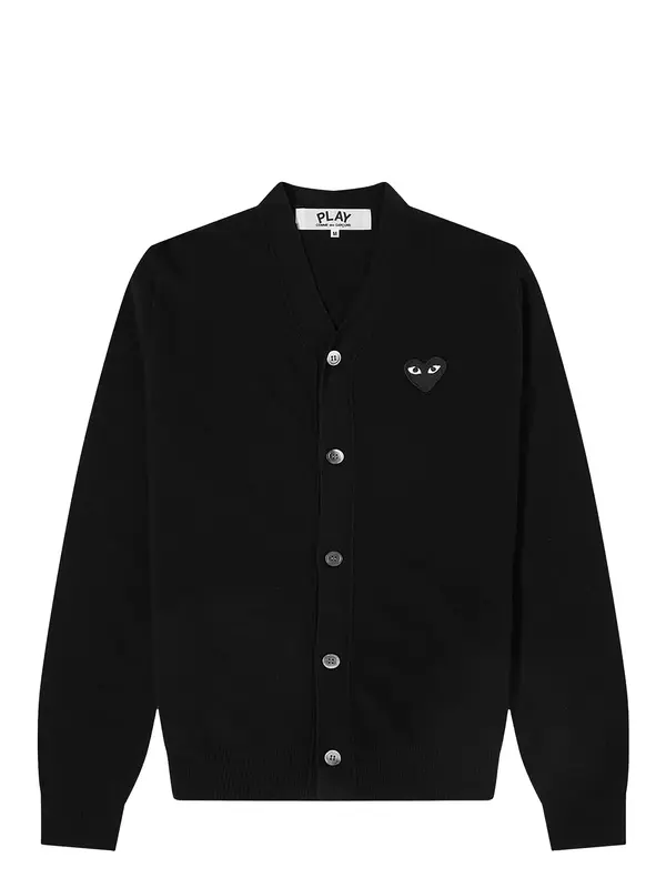 Play Comme Des Garcon Heart Patch V-neck Cardigan - Black