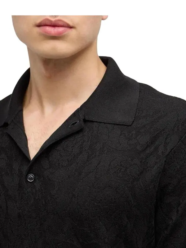 Versace Apos;s Tonal Barocco Knit Polo Shirt - Black