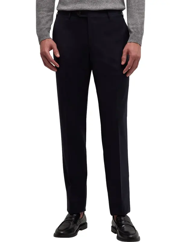 Corneliani Flat-front Wool Trousers - Dk Blu Sld