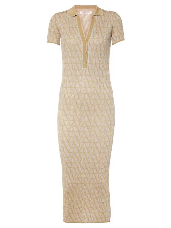 Valentino Garavani Toile Iconographe Lamé Jacquard Midi Dress - Gold