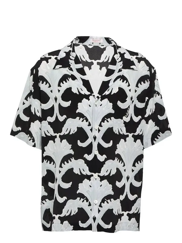 Valentino Garavani Printed Silk Bowling Shirt - Black