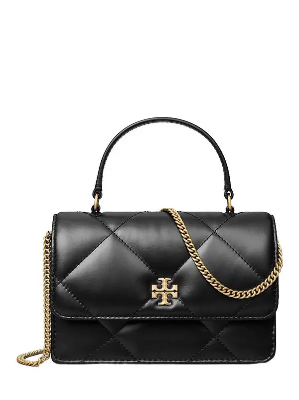 Tory Burch Mini Kira Diamond Quilt Top Handle Chain Wallet - Black