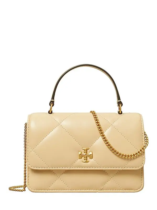 Tory Burch Mini Kira Diamond Quilt Top Handle Chain Wallet - Vanilla Soft Serve