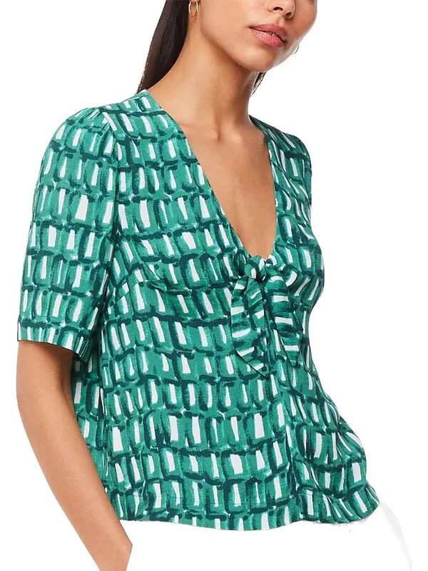 Whistles Linked Smudge Tie Front Top - Green Multi