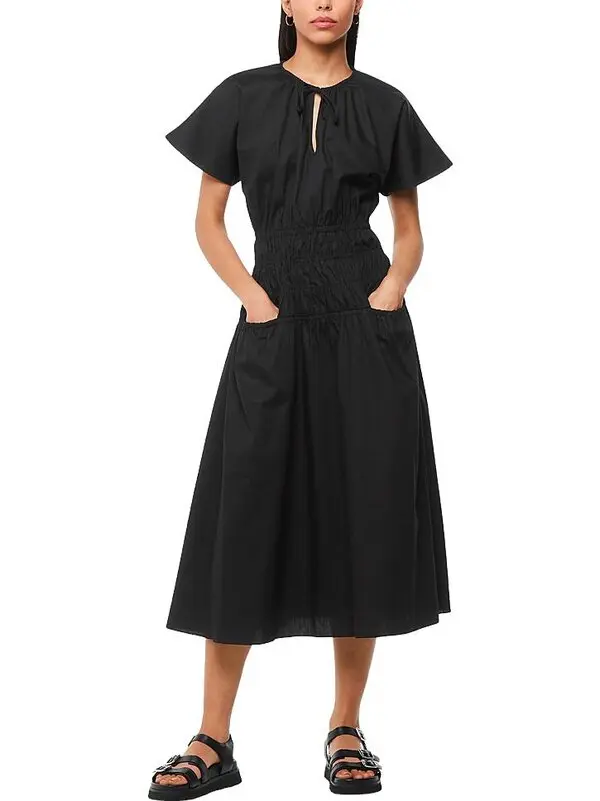 Whistles Poplin Shirred Dress - Black