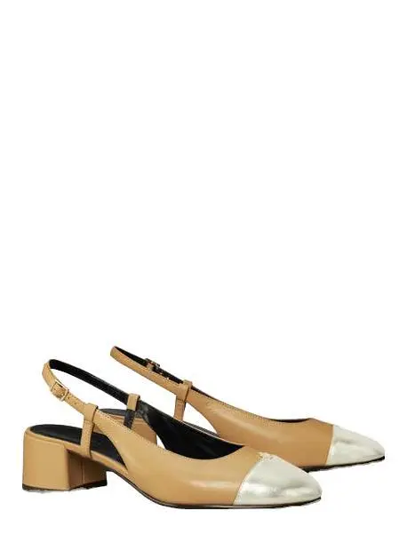 Tory Burch Cap-toe Slingback Pumps - Ginger Shortbread /spark Gold