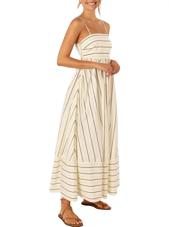 PETAL & PUP Pixie Stripe Cutout Cotton Maxi Sundress - Beige Tan