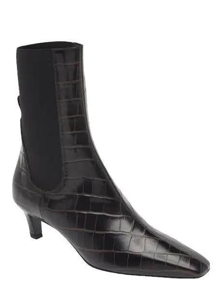 TOTÊME Croc-embossed Kitten Heel Chelsea Boot - Dark Brown Croco