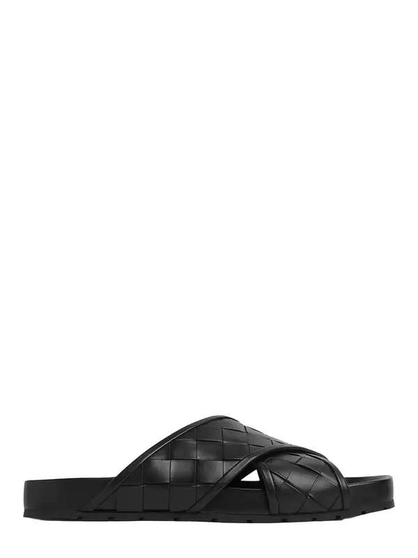 Bottega Veneta Leather Intrecciato Tarik Sandals - Black