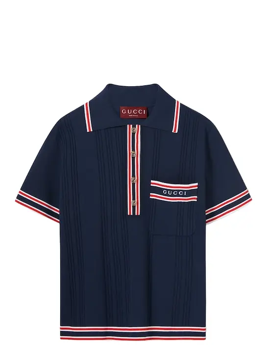Gucci Polo Top With Striped Trim - Blue