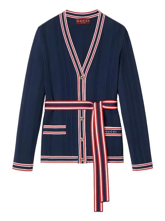 Gucci Self-tie Cardigan With Striped Trim - Blue