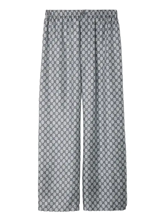 Gucci Gg Printed Silk Twill Pants - Blue