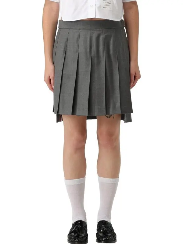 Thom Browne Pleated Skirt With Tricolor Detail - Grey