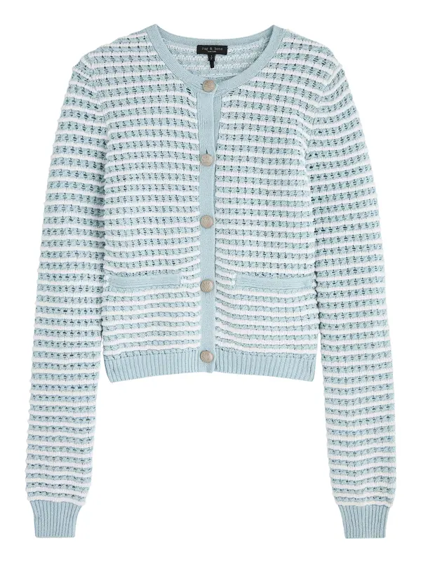 Rag & Bone Marlee Striped Cotton-blend Cardigan - Light Blue