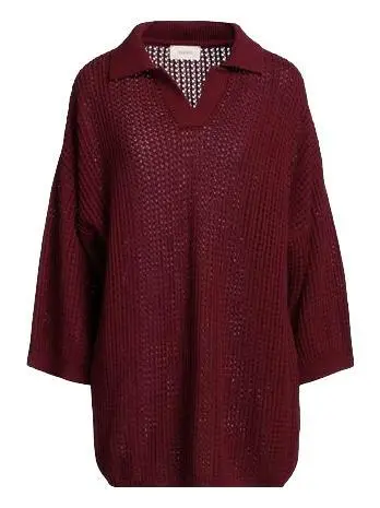 VICOLO Knitted Sweater With Camp Collar - Burgundy