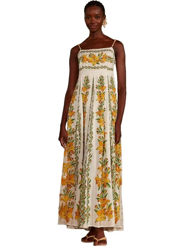 Farm Rio Tropical Lightness Sleeveless Maxi Dress - Tropical Lightness Off-white