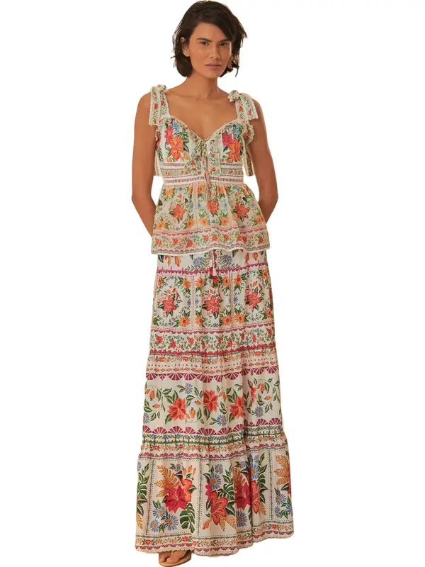 Farm Rio Floral Maxi Skirt - Bloom Garden Off-white