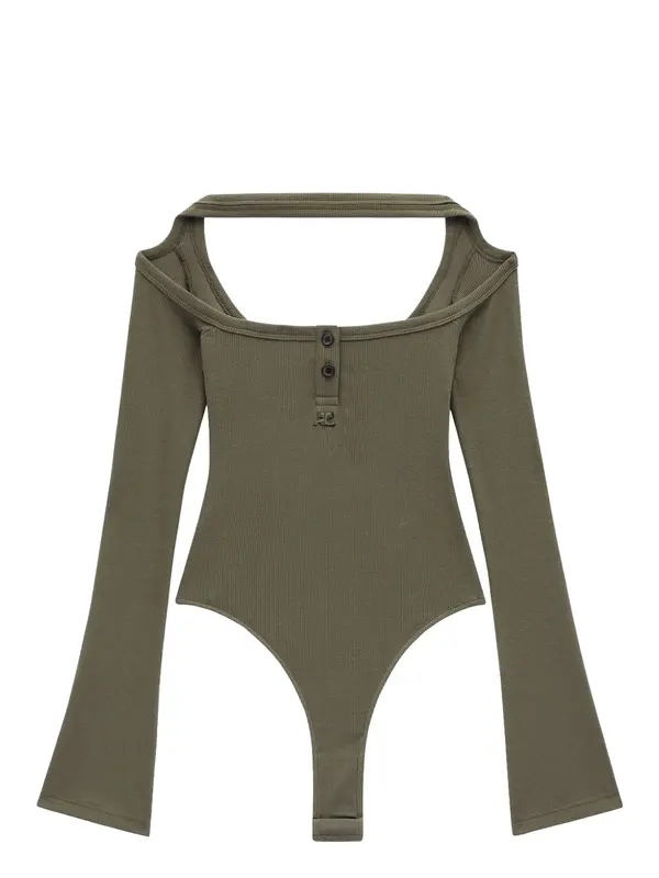 COURREGES Cut-out Ribbed Bodysuit - Green