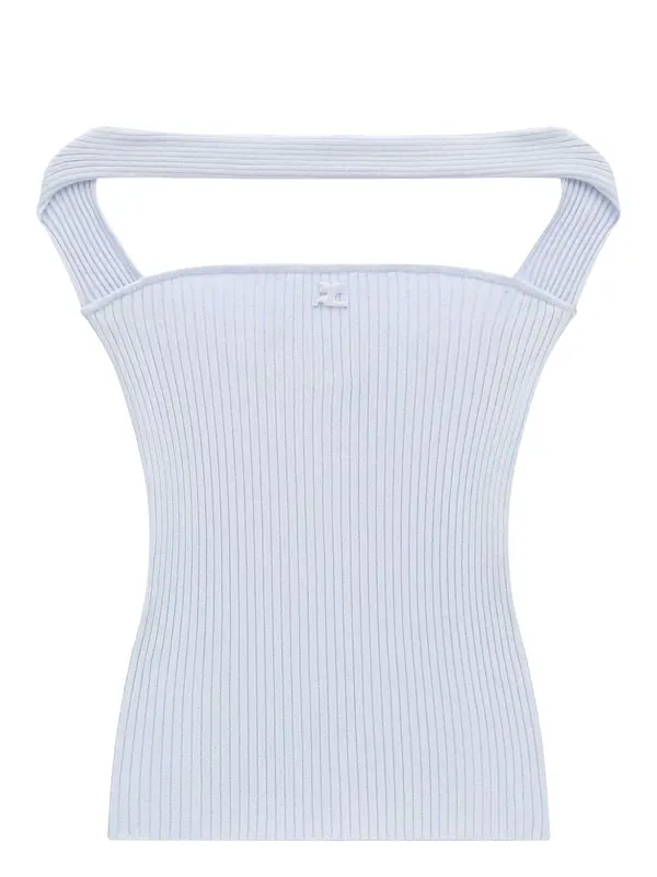 COURREGES Cut-out Ribbed Knit Top - Grey