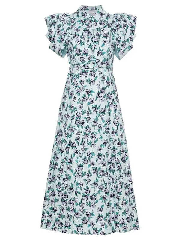 Huishan Zhang Floral-print Pleated Midi Dress - Blue