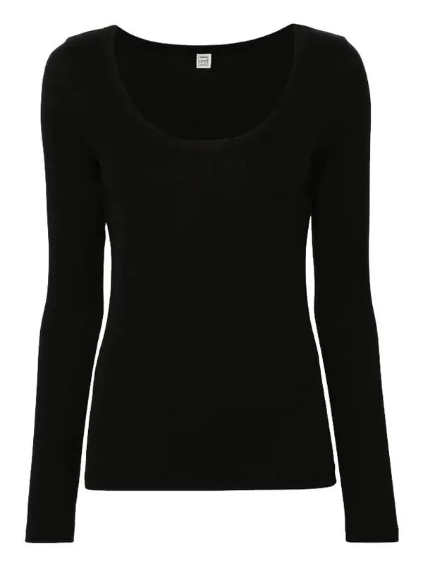 TOTEME Classic Ribbed Long Sleeve Top - Black
