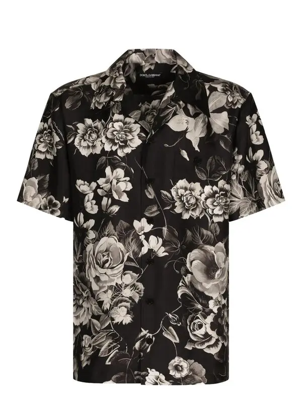 Dolce & Gabbana Floral-print Silk Shirt - Black