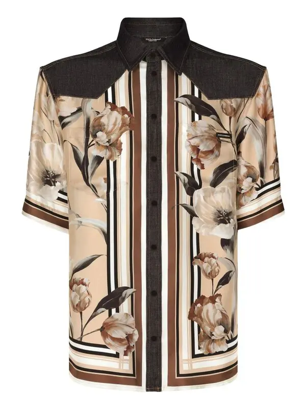 Dolce & Gabbana Floral-print Denim Shirt - Brown
