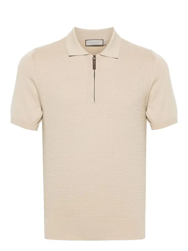 Canali Zip-up Cotton Polo Shirt - Neutrals