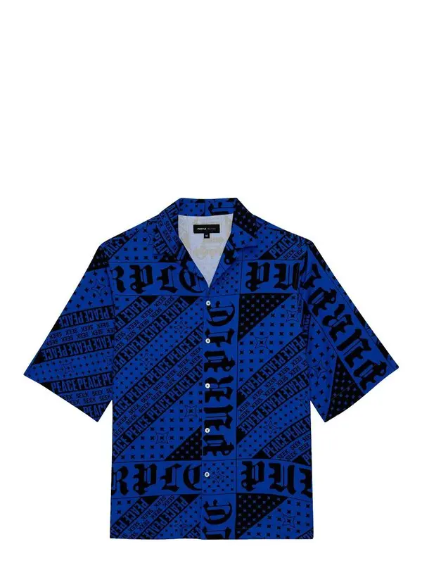PURPLE BRAND Flag Bandana Button-up Cotton Shirt - Blue