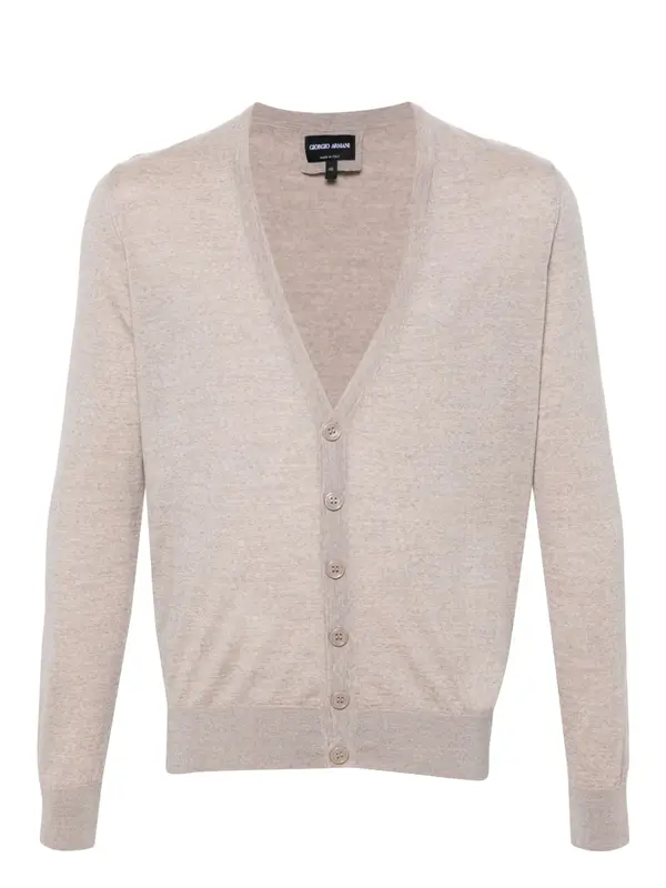 Giorgio Armani V-neck Virgin Wool Cardigan - Neutrals
