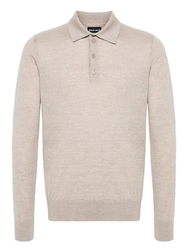 Giorgio Armani Long-sleeve Wool Polo Shirt - Neutrals
