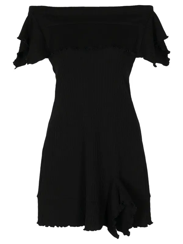 Goen.j Off-shoulder Ruffle-trim Mini Dress - Black