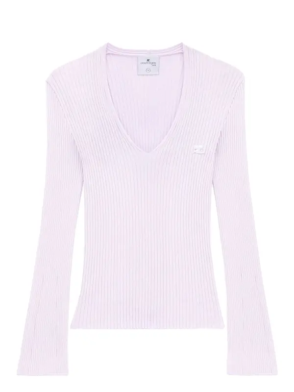 COURREGES V-neck Ribbed Jumper - Pink
