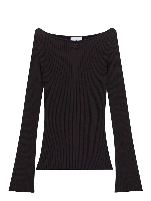 COURREGES Boat-neck Ribbed Jumper - Brown