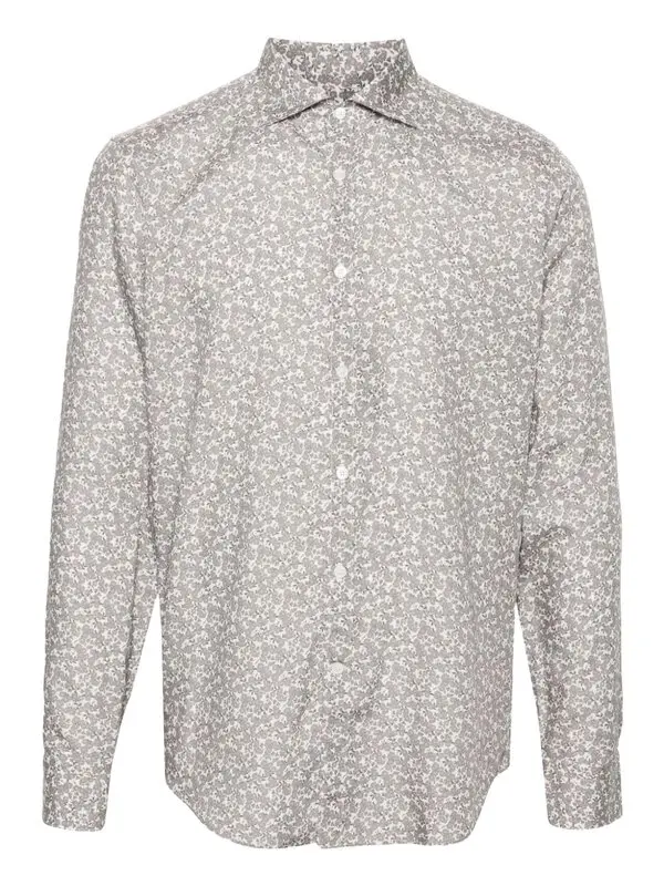 Canali Floral-print Poplin Shirt - White