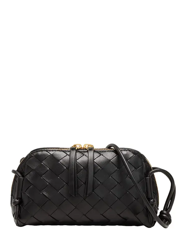 Bottega Veneta Intrecciato Leather Pouch Shoulder Bag - Black-gold