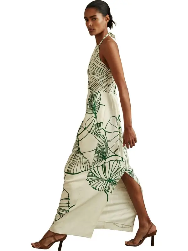 REISS Lexi Floral Sketch Maxi Dress - White/green