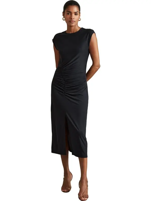 REISS Lenara Ruched Jersey Midi Dress - Charcoal