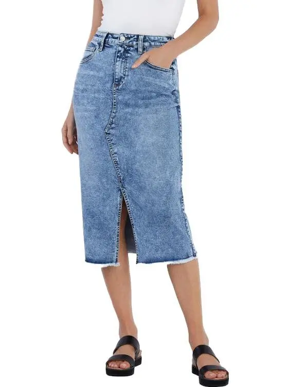 WASH LAB DENIM Fresh Denim Midi Skirt - Fresh Blue