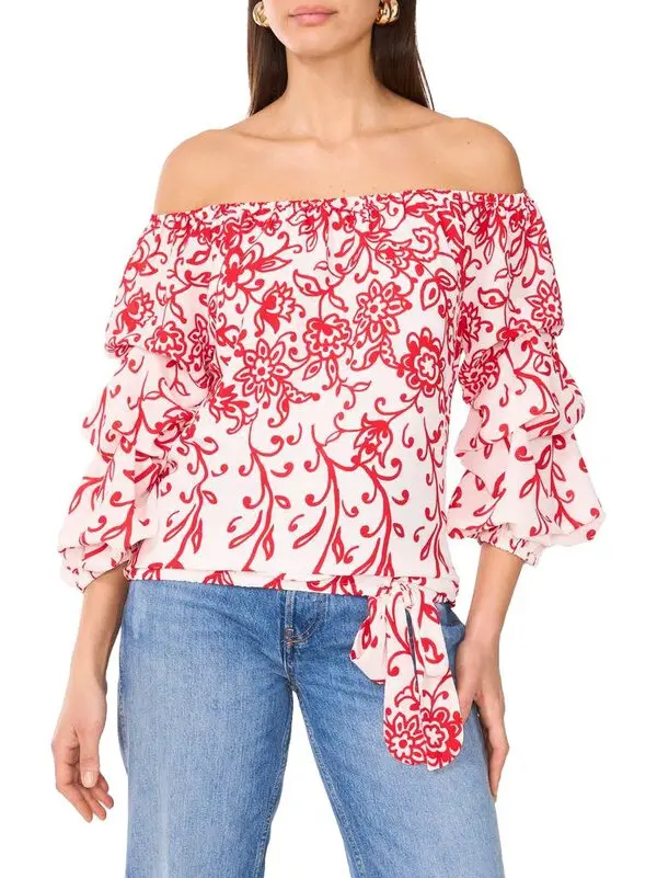 Vince Camuto Off-the-shoulder Floral Print Blouse - Ultra Red