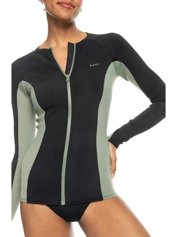 Roxy Pro Performance Long Sleeve Zip-up Rashguard - Anthracite