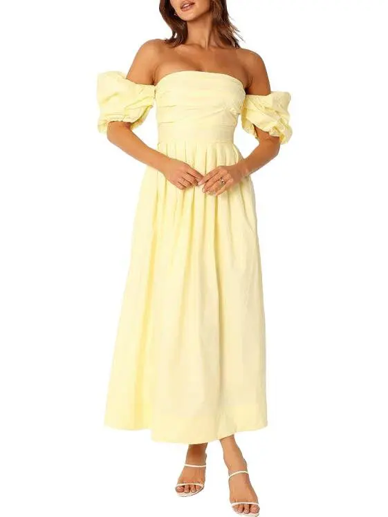 PETAL & PUP Solana Off-the-shoulder Cotton Maxi Dress - Yellow